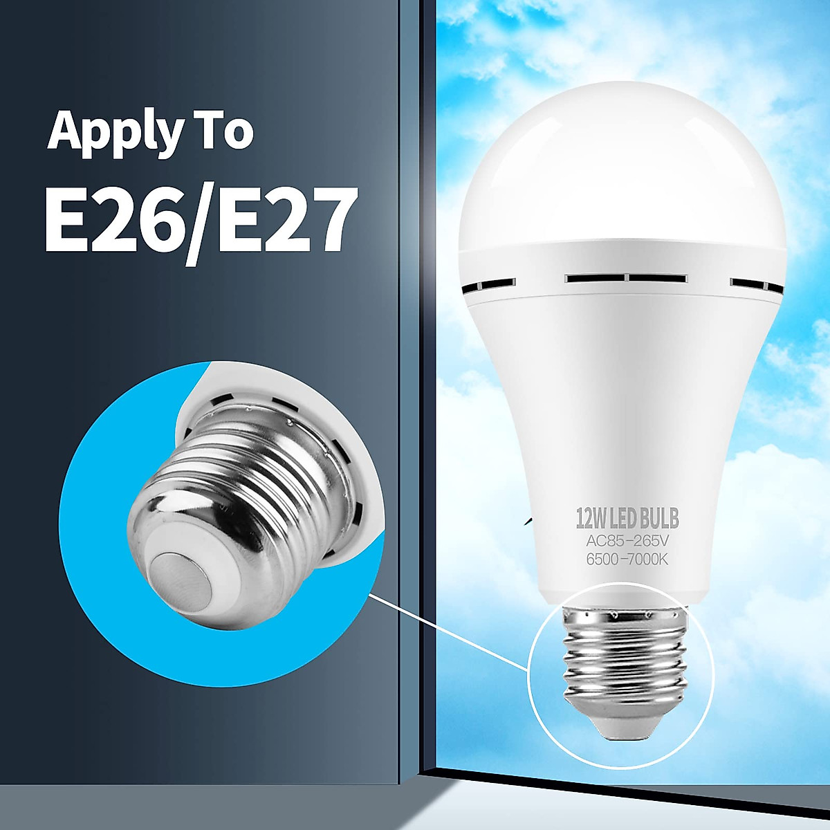 MOSLIAN Emergency-Rechargeable Light Bulb with Hook,Stay Lights Up When Power Failure, 1200mAh 12W 60W Equivalent LED Light Bulbs for Home, Camping, Hiking, 4 Pack, Cool White