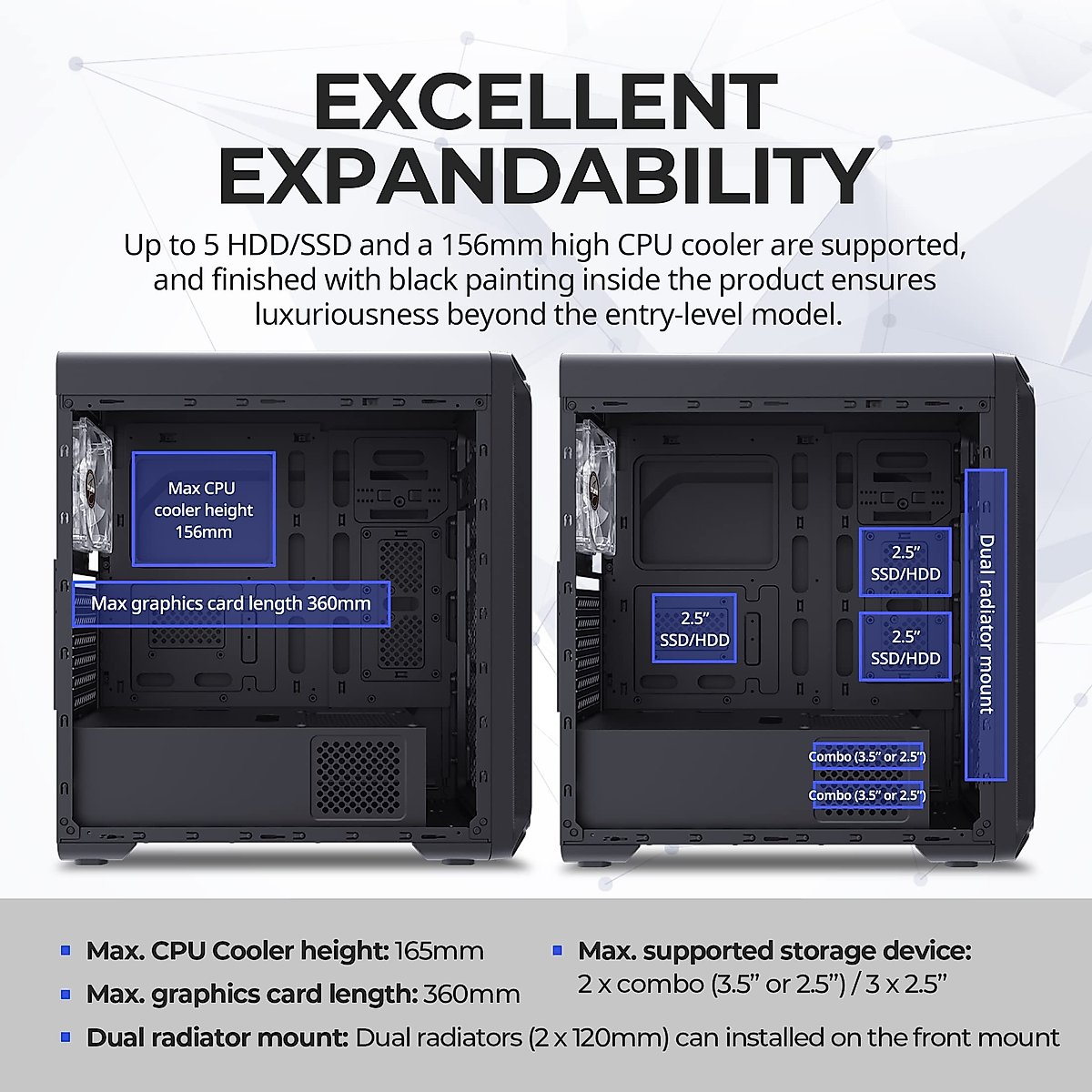 Zalman i3 Edge ATX Mid Tower Computer Case Gaming PC Case, Includes 4X 120mm White LED Fans, Acrylic Side Window, High Airflow Mesh Panel, USB 3.0,Black