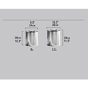 Sleek Metallic Silver Waste Basket - Stainless Steel Look Garbage Container - Spill Proof Trash Can - 12L/3.2Gal Capacity - Modern Garbage Pail - Futuristic Minimalist Style for Bedroom Living Room…