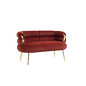 Loveseat Sofa Small Velvet Couch with Gold Metal Feet Modern Mini Settee Loveseat with Curved Back Comfy Accent Upholstered Cloud Sofa for Bedroom Small Spaces, 50'' Wine Red