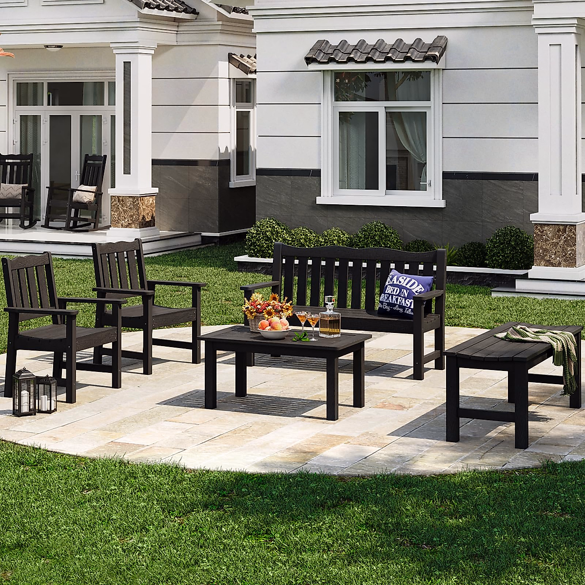 Stoog Outdoor Coffee Table, All-Weather Poly Lumber Patio Side Table, Rectangle End Table for Backyard, Porch, Garden, Balcony & Deck, Black