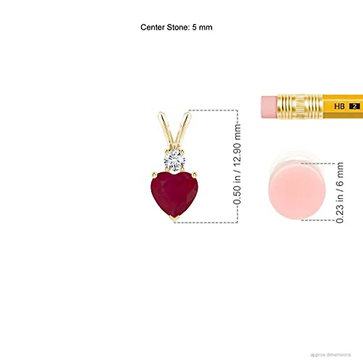 Angara Natural Ruby Heart Pendant Necklace with Diamond in 14K Yellow Gold for Women with 18" Chain (5mm Weight-0.55ct) | July Birthstone Jewelry Gift for Women | Wedding Anniversary