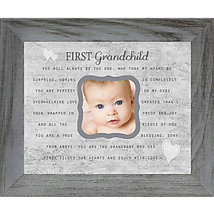 The Grandparent Gift Co. First Grandchild Poem 8 x 10 Inch Distressed Gray Picture Frame, Holds 3" Photo
