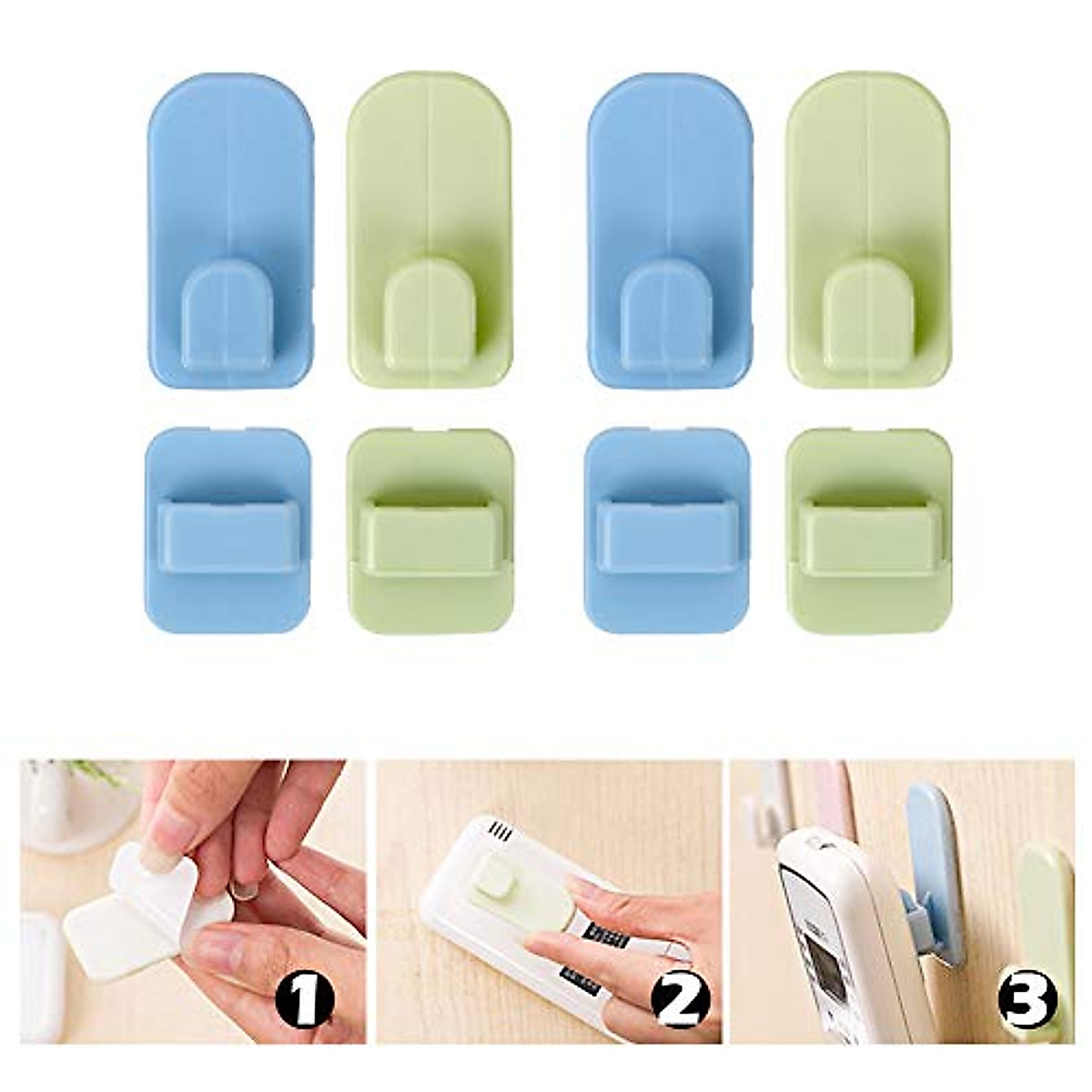 AKOAK 4 Set Multi-Function TV Air Conditioning Remote Control Wall Self Adhesive Hook Holder(Blue 2 Set + Green 2 Set)