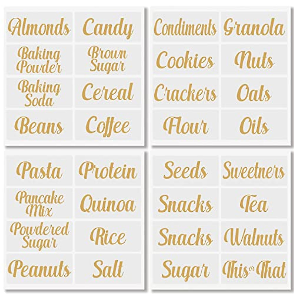mDesign Home Organization Labels, Preprinted Label Stickers for Kitchen Pantry Storage and Cleaning, Household Organizing for Jars, Canisters, Containers, Boxes, or Bins, 32 Count, Clear/Metallic Gold