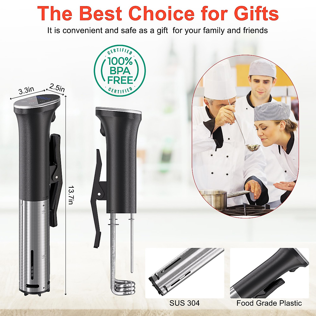 Sous Vide Machine, Sous Vide Cooker 1100W, Sous Vide Precisional Machine, Ultra-quiet Fast-Heating Immersion Circulator Cooker with Touch Control, Accurate Temperature, Time Control, IPX7 Waterproof