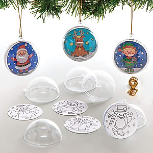 Baker Ross AX478 Color in Christmas Baubles - Pack of 8, Festive Arts and Crafts Perfect for Children to Decorate, Ideal for School, Craft Groups, Sunday School, Home Crafting