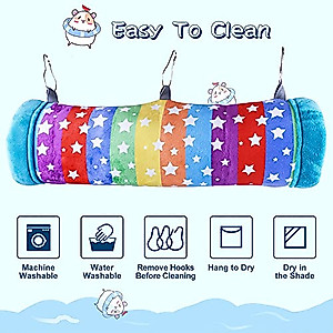 HOMEYA Guinea Pig Tunnel Kit,Pet Hideout Play Tube Hideaway Bedding+Small Animal Hammock&Cozy Bed Nest,Funny Toys and Cage Accessories for Ferret Rat Hamster Squirrel Chinchilla Sugar Glider-Rainbow