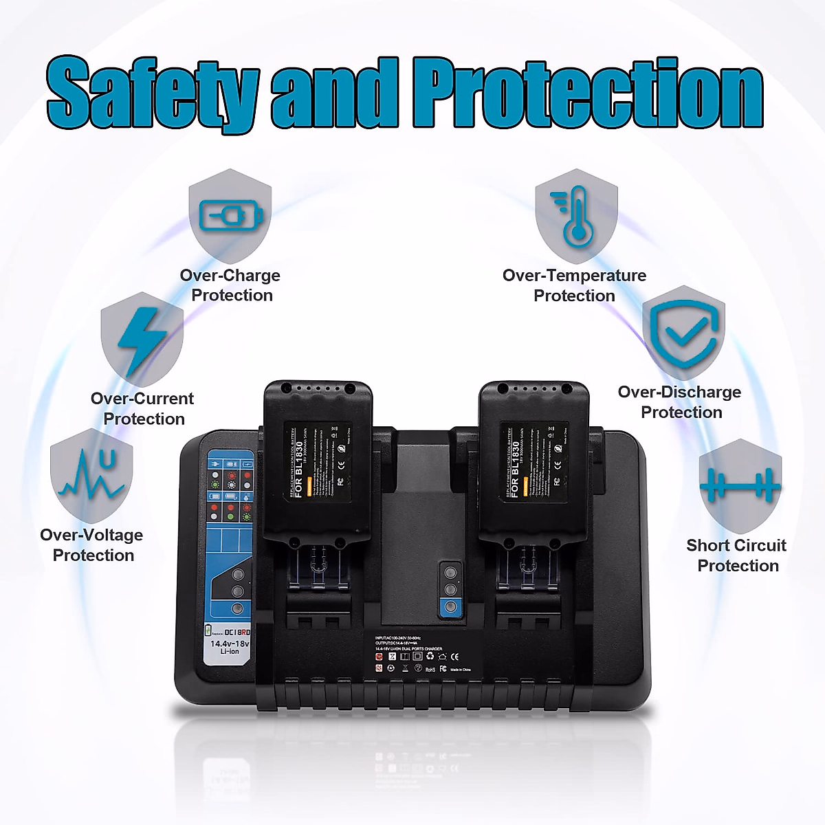 POWTREE Upgraded 3.5Ah 2Packs BL1860B Battery and DC18RD Charger Compatible with Makita 18V Battery BL1860 BL1850 BL1850B BL1840 BL1840B BL1830 BL1830B BL1815B LXT400 18-Volt Power Tools Batteries