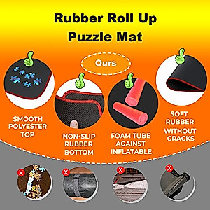 Rubber Jigsaw Puzzle Mat Roll Up Saver Pad Storage Up to 1500 Pieces 46" x 26" Portable Non-Slip Smooth Polyester Top Rubber Bottom Foam Rolling Tube with Storage Bag, 3 Hook & Loop Fastener Straps