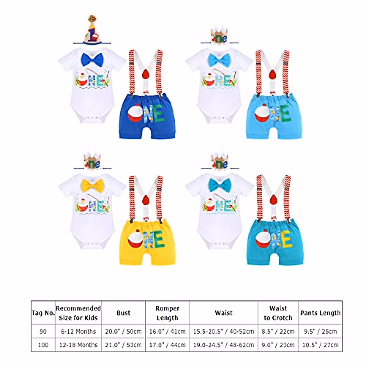 The Big One Birthday Outfit Baby Boys Bowtie Romper Suspenders Shorts Hat Gone Fishing Themed First Birthday Party Supply O-Fish-Ally One Cake Smash Photo Shoot # Royal Blue - Fish One 12-18 Months