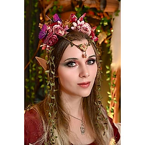MOSTORY Purple Fairy Flower Crown - Elf Woodland Headpiece Floral Vine Headband Forest Hairband with Butterfly Fairy Costume for Women Renaissance Renfaire Party Cosplay Photo Shoot