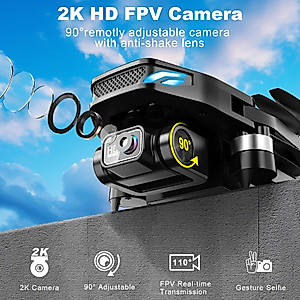 Drone with Camera, 2K HD FPV Drone with Brushless Motor, Altitude Hold, Gesture Selfie, One Key Take Off/Landing, 3D Flips, Waypoint Fly, 2 Batteries, Foldable Mini Drones for Kids and Beginners
