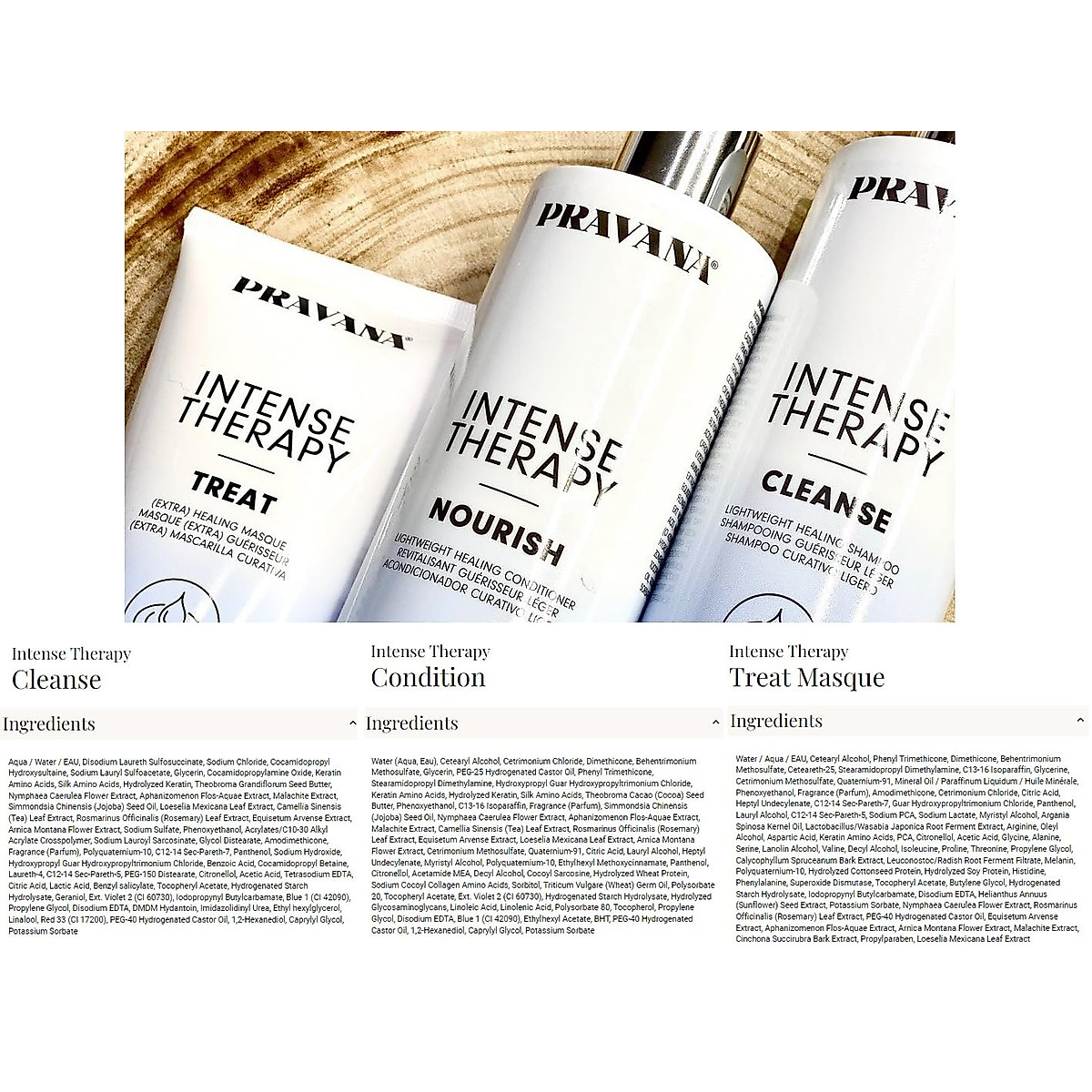 Pravana Intense Therapy Cleanse - Intense Therapy Nourish - Intense Therapy Treat Shampoo, Conditioner, and Mask set - Total 3 items