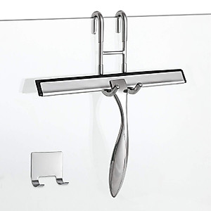 Simtive 10-Inch Shower Squeegee Set, includes Shower Door Hook and Adhesive Hook, Squeegee for Shower Doors, Mirror and Window, Silver