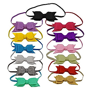 Jileiy Toddler Baby Girls Solid Color Headband Bowknot Elastic Hair Band for Infant Scrunchies 60 Pack (Pink, One Size)