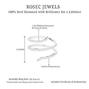 Rosec Jewels Certified Diamond Wrap Ring for Women, Hi Color Si Clarity, Natural Diamond Cocktail Ring - Ready To Gift, 14K Yellow Gold, Size:US 8.50