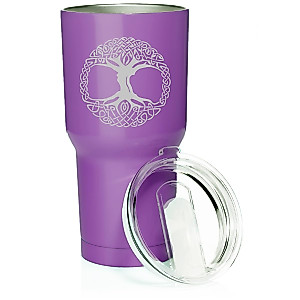 Smooth Body Tumbler Stainless Steel Vacuum Insulated Travel Mug Cup Gift Celtic Tree Of Life Irish (30 oz, Purple)