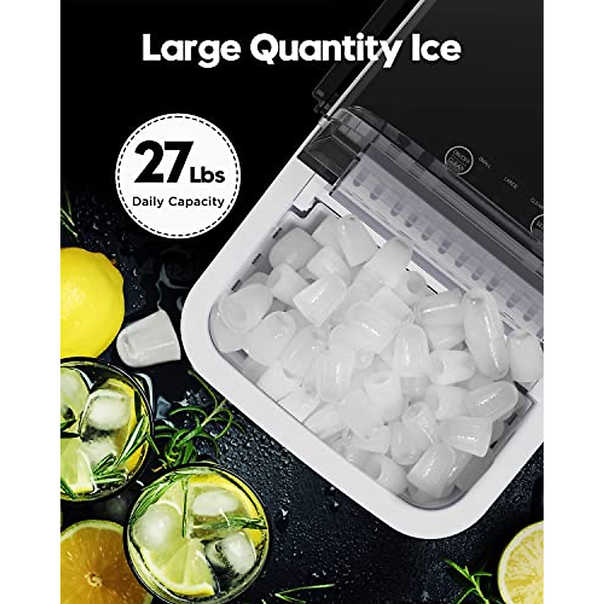 Silonn Countertop Ice Maker Machine with Handle, Portable, Makes up to 27 lbs. of Ice Per Day, 9 Cubes in 7 Mins, Self-Cleaning with Ice Scoop and Basket