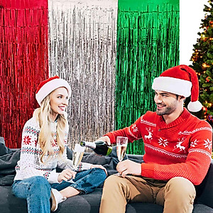 Christmas Foil Fringe Curtain -3 Pack of 3.2x8.2ft Red Silver Green Tinsel Fringe Backdrop Streamers for Christmas Ugly Sweater Party New Years Eve Party Supplies 2024 Photo Backdrop Party Decorations