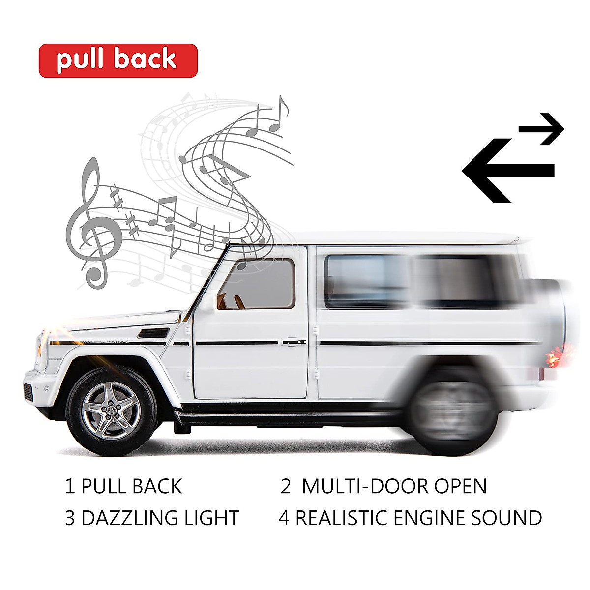 Diecast Model Cars Toy Cars, Benz G350 AMG 1:32 Scale Alloy Pull Back Toy Car with Sound and Light Toy for Girls and Boys Kids Toys (White)