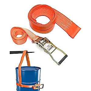 QWORK Vertical Drum Sling, 2-Pack, 30" Length, Supports up to 850 lbs, Barrel Lifting Web Sling with Ratchet Strap, for 55 Gallon Drums