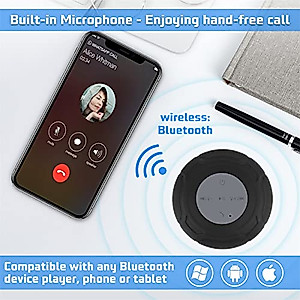Bluetooth Shower Speaker Waterproof Wireless Mini Small Cute Portable Water Resistant Speaker Suction Cup, Built-in Mic Speakerphone for Kids, Husbands, Wife Gift Bathroom Kitchen Outdoor - Black