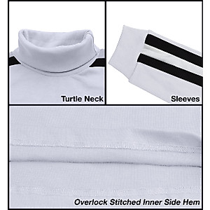 URBAN BUCK Men Turtleneck Long Sleeve Striped Shirt Ribbed Knitted White Turtle Neck Kosco Pullover Sweater (M)