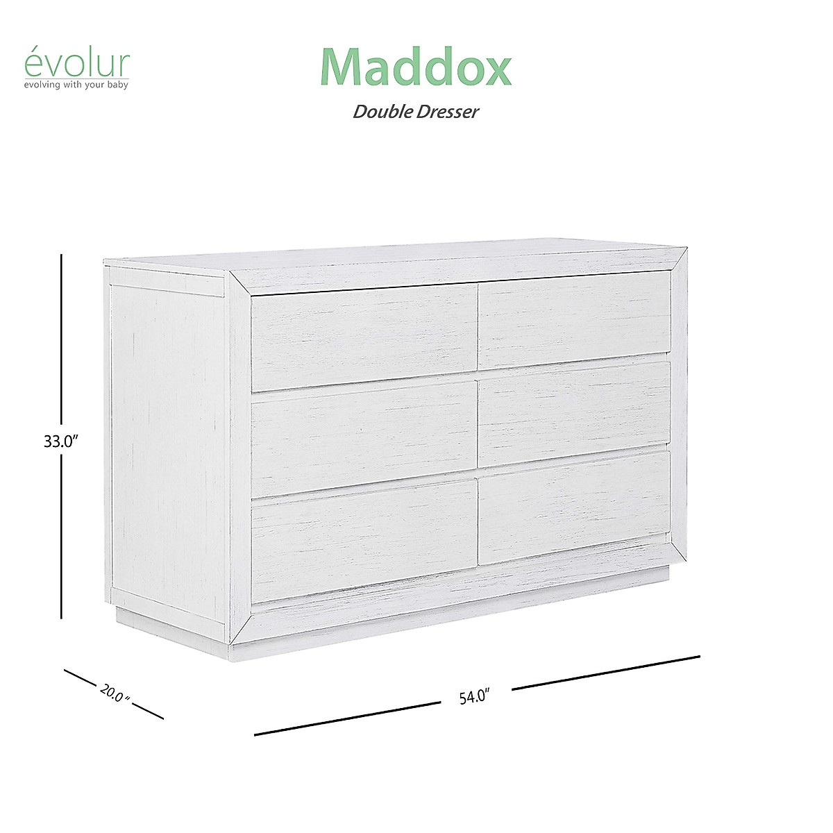 Evolur Maddox Double Dresser, Weathered White