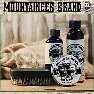 Mountaineer Brand Beard Grooming Care Kit for Men, Beard Oil (2oz), Conditioning Balm (2oz), Wash (4oz), Brush, WV Pine Tar Scent