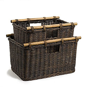 The Basket Lady Tall Narrow Wicker Storage Basket, Medium, 18 in L x 12 in W x 11 in H, Antique Walnut Brown