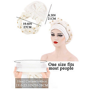 Woeoe Women African Turban Pre-Tied Twisted Beanie Cap Headwear Rhinestone Soft Stretchy Head Turbans (White)