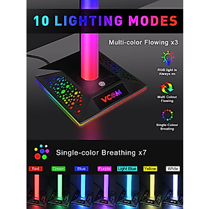 V VCOM RGB Gaming Headphones Stand with 2 USB Ports Headset Stand with 10 Light Modes and Non-Slip Rubber, Suitable for All Earphone Accessories, Best Gift for Husband, Kids, Boyfriend