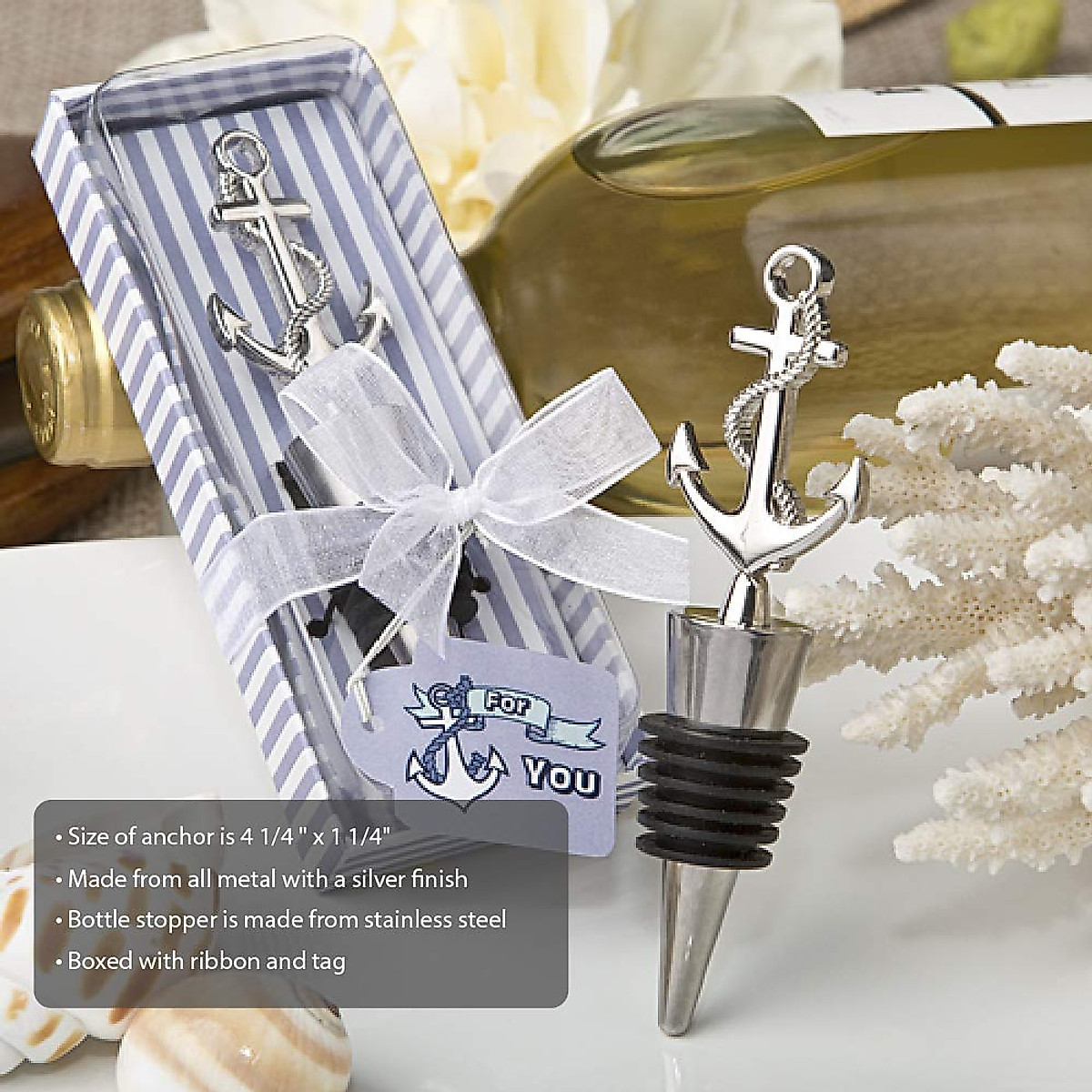 FASHIONCRAFT 1960 Nautical Wine Bottle Stopper, Silver Ocean Bottle Décor, Wine Stoppers Wedding Favors