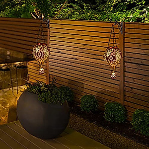 Hot Air Balloon Hanging Solar Lantern Lights with Shepherd Hook,Christmas Outdoor Decorative Metal Waterproof LED Candle Solar Pathway Lights for Garden Patio Pathway Yard Porch Decor