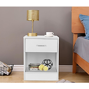 TRIPLE TREE White Nightstands Set of 2, End Table with Bin Drawer and Open Shelf, Small Dresser Bedside Table for Living Room Bedroom