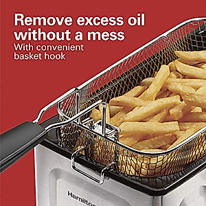 Hamilton Beach 35032 Professional Style Electric Deep Fryer, Frying Basket with Hooks, 1500 Watts, 3 Ltrs New for 2021, Stainless Steel