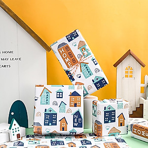 RUSPEPA Scented Wrapping Paper - Mini Roll - House Pattern with Fragrance for Housewarming, Party, Holiday and More - 17 inches x 16.4 feet - New Home