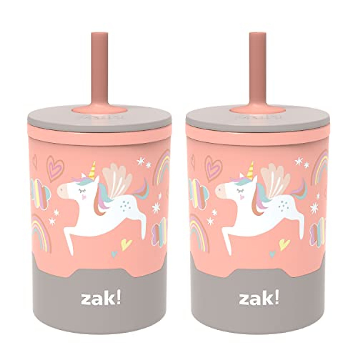 Zak Designs Unicorn Mighty Tot Kids Tumbler with Screw-On Lid and Silicone Straw, Durable and Spill-Proof with Tip-Proof Base is Easy to Lift, Perfect Baby Cup Bundle (10 oz, 2-Piece Set, Unicorn)