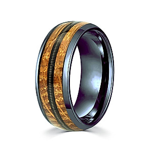 Guitar String Mens Wedding Ring Whiskey Barrel Gunmetal Tungsten | Guitarist Mens Wedding Band | Musician Mens Ring 8mm Comfort Fit