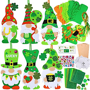 Winlyn 24 Sets St. Patrick's Day Decorations Gnome Shamrock Ornaments DIY St. Pat's Craft Kits Assorted Lucky Four-Leaf Clover Irish Shamrock Foam Stickers for Kids Classroom Home Activity Art Project