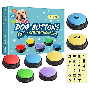 5 Pack-Dog Buttons for Communication Starter Pack,𝘿𝙤𝙜 𝘽𝙪𝙩𝙩𝙤𝙣𝙨 𝙏𝙖𝙡𝙠,Training Pet to Speaking Buttons,Speech Buttons with Words Voice Record Buttons,Push Buttons to Talk-Dog Gifts&Stuff