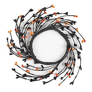 Artificial Black and Orange Pip Berry Candle Rings – Pack of 4 Halloween Berry Farmhouse Home Decor for Centerpiece Decorations and Small Wreaths (Size: 8-1/2" diam)