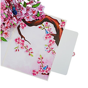 PQ Bees Pop Up Mothers Day Card for Women Mom Grandma Wife, 3D Birthday Anniversary Get Well Soon Thank You Valentines Day Card (Size 6x8 In – Butterflies Cherry Blossom).
