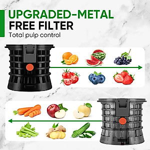 Cold Press Juicer,4.4"Large Feed Chute Slow Masticating Juicer Machines w/ 2 No-Metal Filters,Self Feeding Juice Extractor Easy Clean,Quiet Motor Juicer Machine