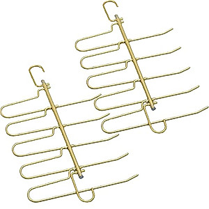 Gold Aluminum Alloy Magic Pants Hangers Space Saving Closet Hangers 5 Layers 4 Uses Multi Functional Pants Rack Heavy Duty Wardrobe Organizer Racks for Jeans, Suit Pants， Towel (2 Pack)
