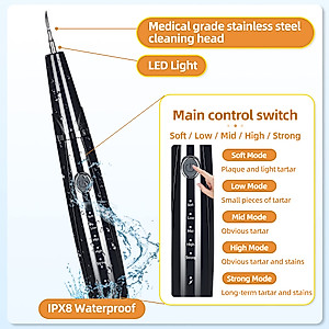 PAWSION Ultrasonic Dog Plaque and Tartar Remover, Teeth Cleaning Kit for Pets, Rechargeable Dental Scraper for Pets, 5 Modes with 3 Cleaning Heads, with LED Light