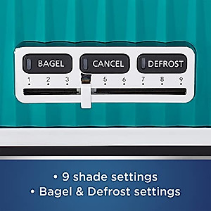 Oster 4-Slice Extra Wide Slot Pop Up Toaster with 9 Shade Settings, Removable Crumb Tray, and Quick Check Lever, Teal w/ Chrome Accents