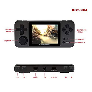 RG280M Handheld Game Console , Retro Game Console OpenDingux Tony System , Free with 32G TF Card Built-in 2500 Classic Game Console 2.8 Inch IPS Screen Portable Video Game Console - Black