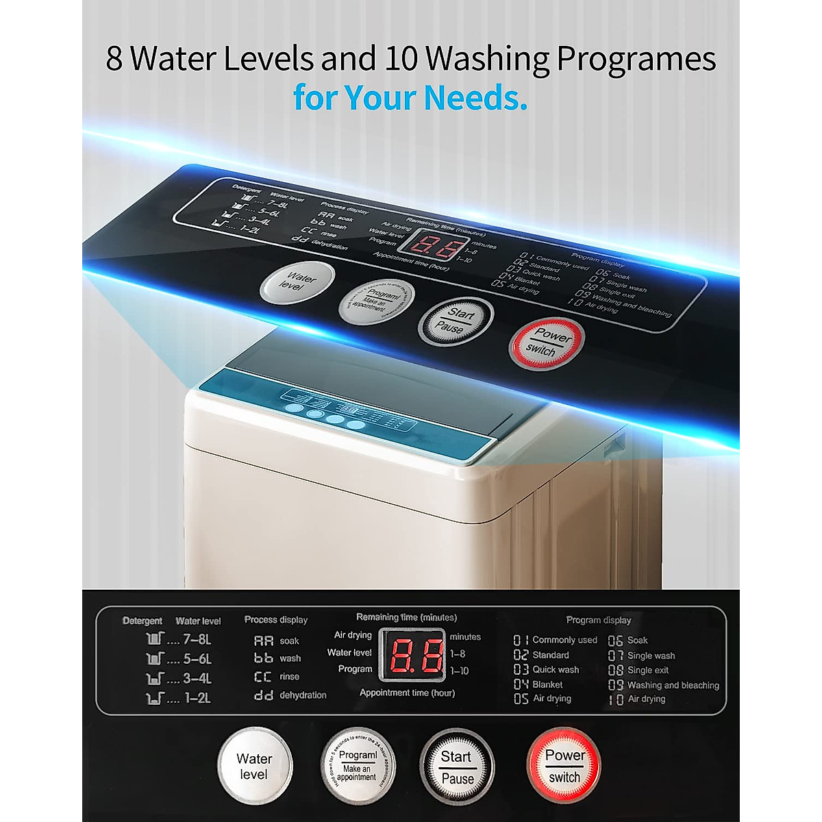 TABU Full-Automatic Washing Machine, 17.6lbs Portable Washing Machine with Dryer, 1.7 Cu Ft 2 in 1 Portable Washer with Drain Pump, 10 Wash Programs, LED Display, 8 Water Levels (Brown)